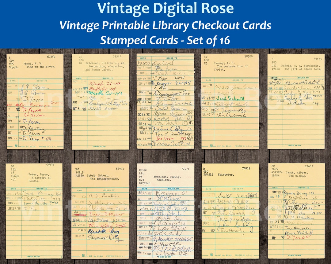 Vintage Printable Library Checkout Cards Stamped Cards Digital Collage ...