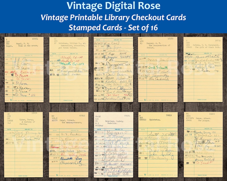 Vintage Printable Library Checkout Cards Stamped Cards Digital Collage ...