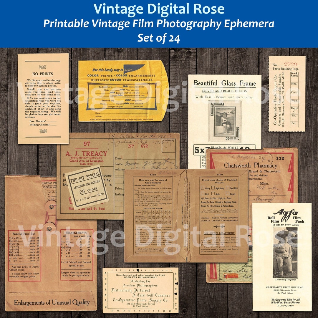 Vintage Film Photography Ephemera Artifacts Items Set of 24 Scrapbook ...