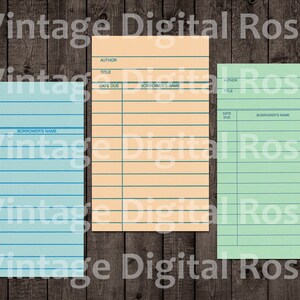 Vintage Printable Library Cards Yellow Green Blue Set of 3 Three Cards ...