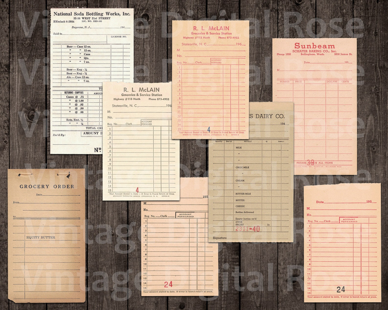 Vintage Printable Receipts Assorted Blank Unused Receipts Set of 8 ...