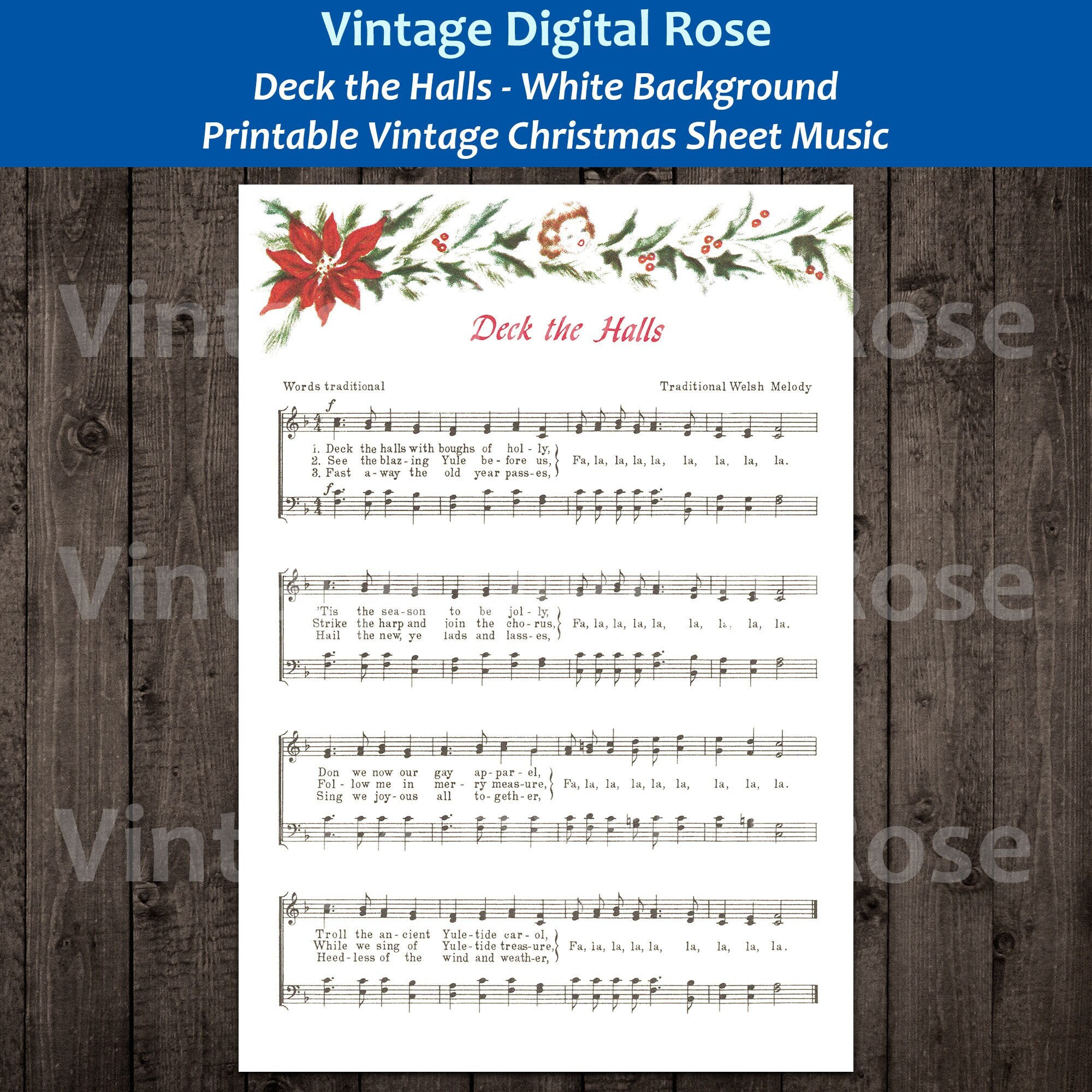 Deck the Hall Halls Printable Vintage Popular Christmas Carol Sheet ...