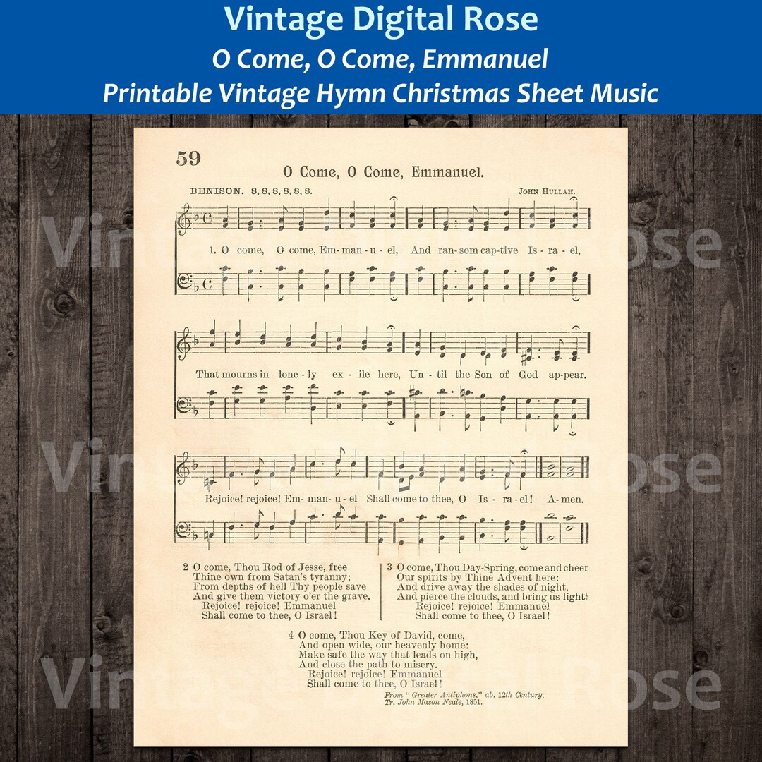 O Come, O Come, Emmanuel Printable Vintage Advent Christmas Hymn Sheet ...