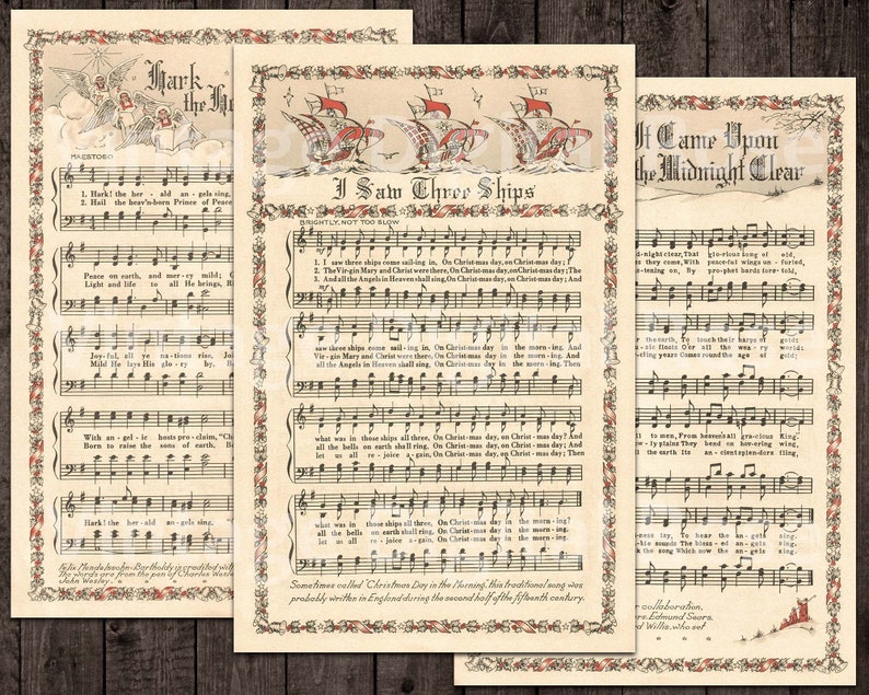 Printable Vintage Christmas Carols Color Illustrations Best Sellers Top ...