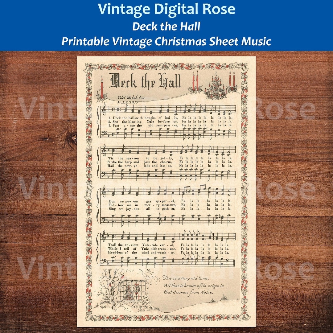 Deck the Hall Halls Printable Vintage Popular Christmas Carol Sheet ...