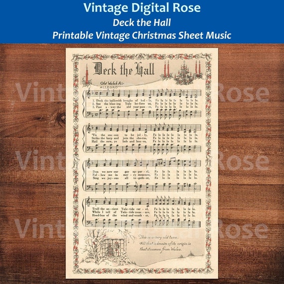 Deck the Hall Halls Printable Vintage Popular Christmas Carol | Etsy