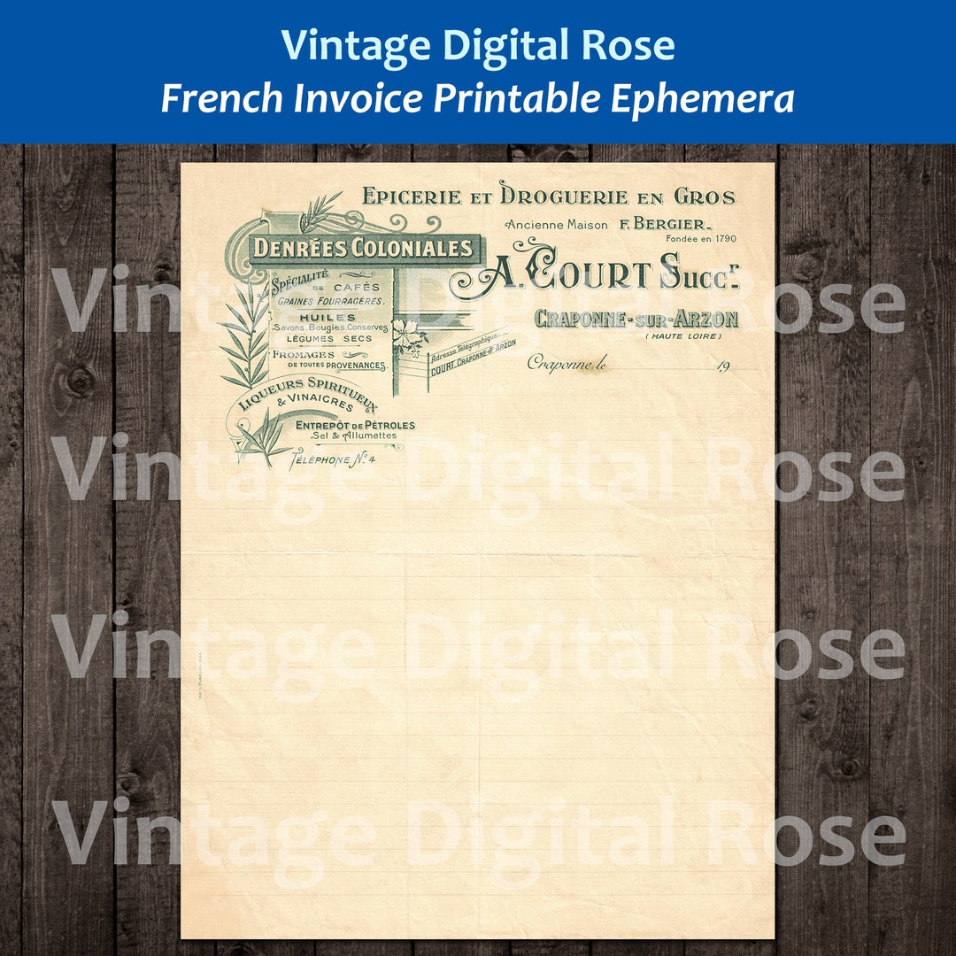 Vintage French Invoice Blank Early 1900s Denrees Coloniales Printable ...
