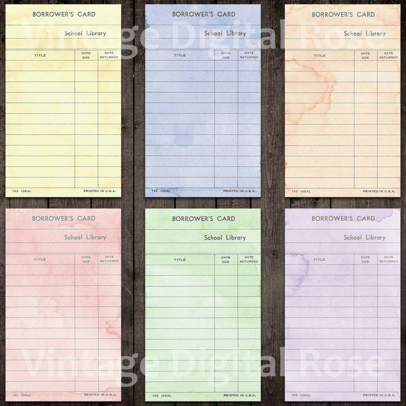Vintage Printable School Library Cards Muted Pastel Colors | Etsy