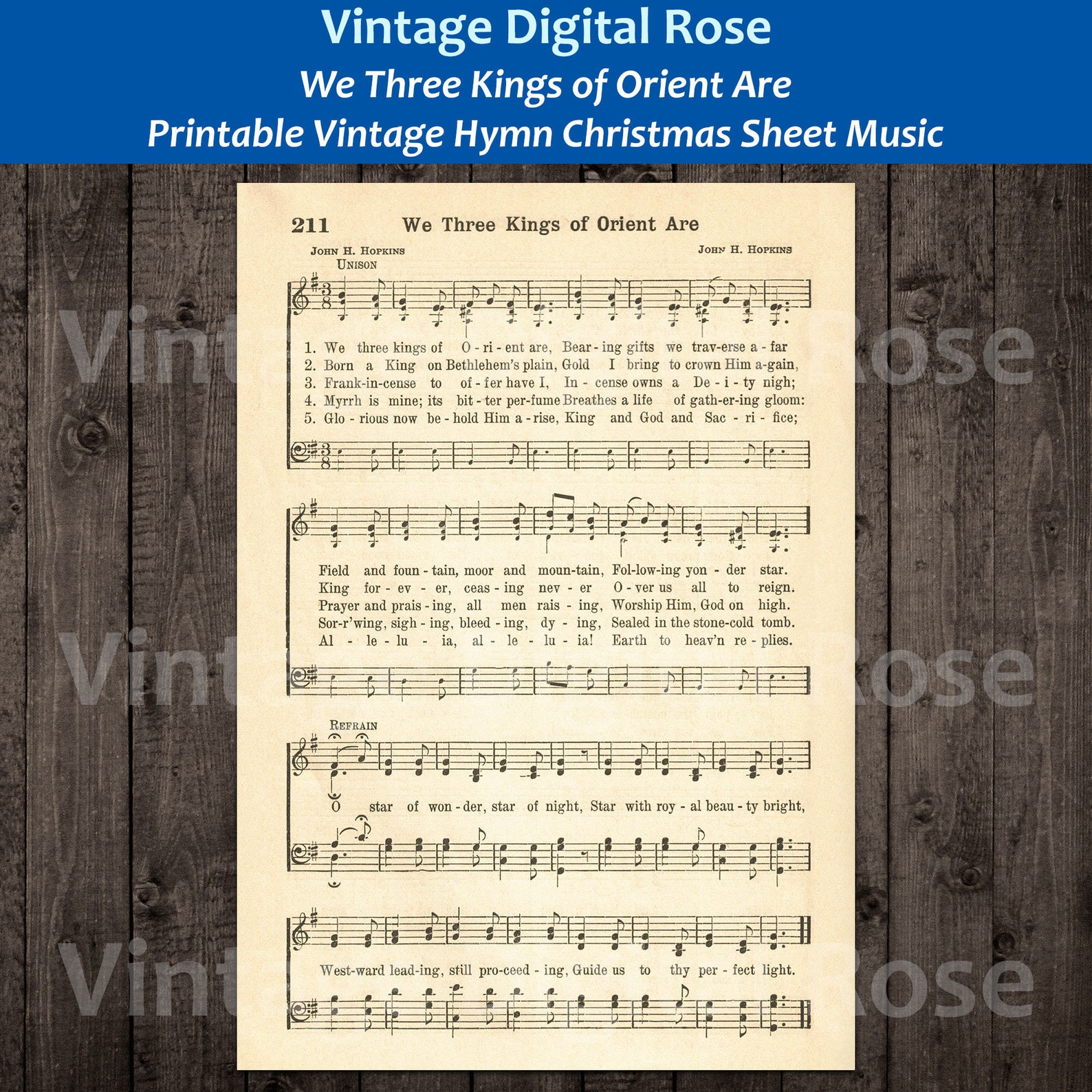 We Three Kings of Orient Are Printable Vintage Christmas Hymn Carol ...