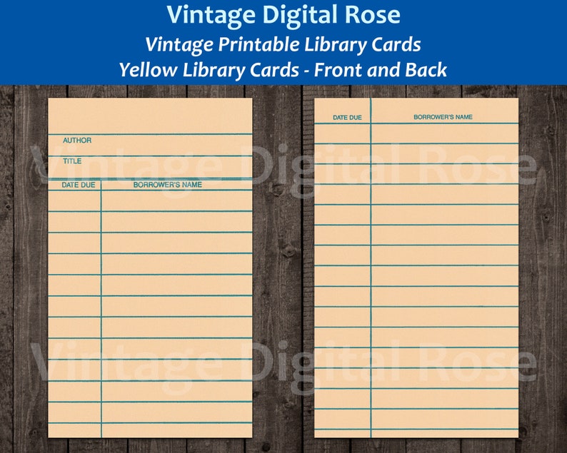 Vintage Printable Yellow Library Card Front and Back Digital - Etsy