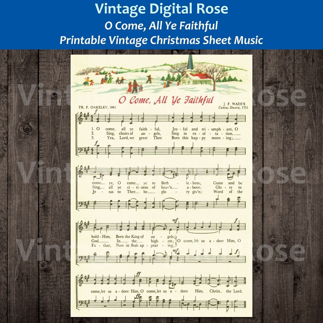 O Come All Ye Faithful Printable Vintage Popular Christmas Carol Sheet ...