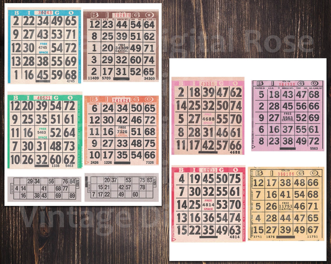 Vintage Printable Rainbow Bingo Cards Set of 10 Ten Cards Assorted ...