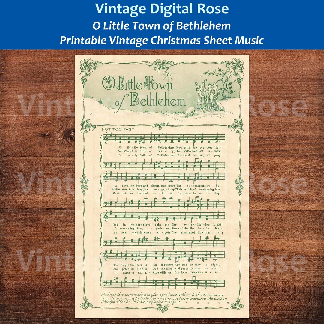 O Little Town of Bethlehem Printable Vintage Christmas Hymn Carol Sheet ...