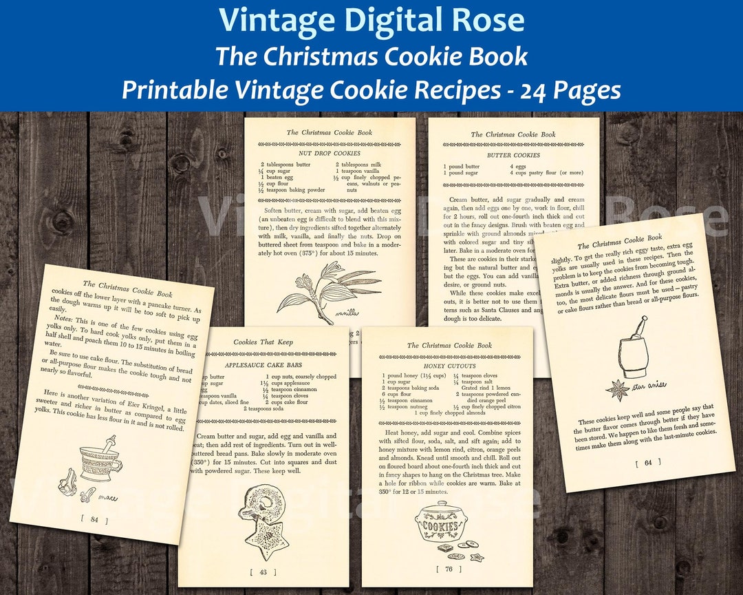 24 Printable Vintage Christmas Cookie Recipe Cookbook Pages Holiday ...