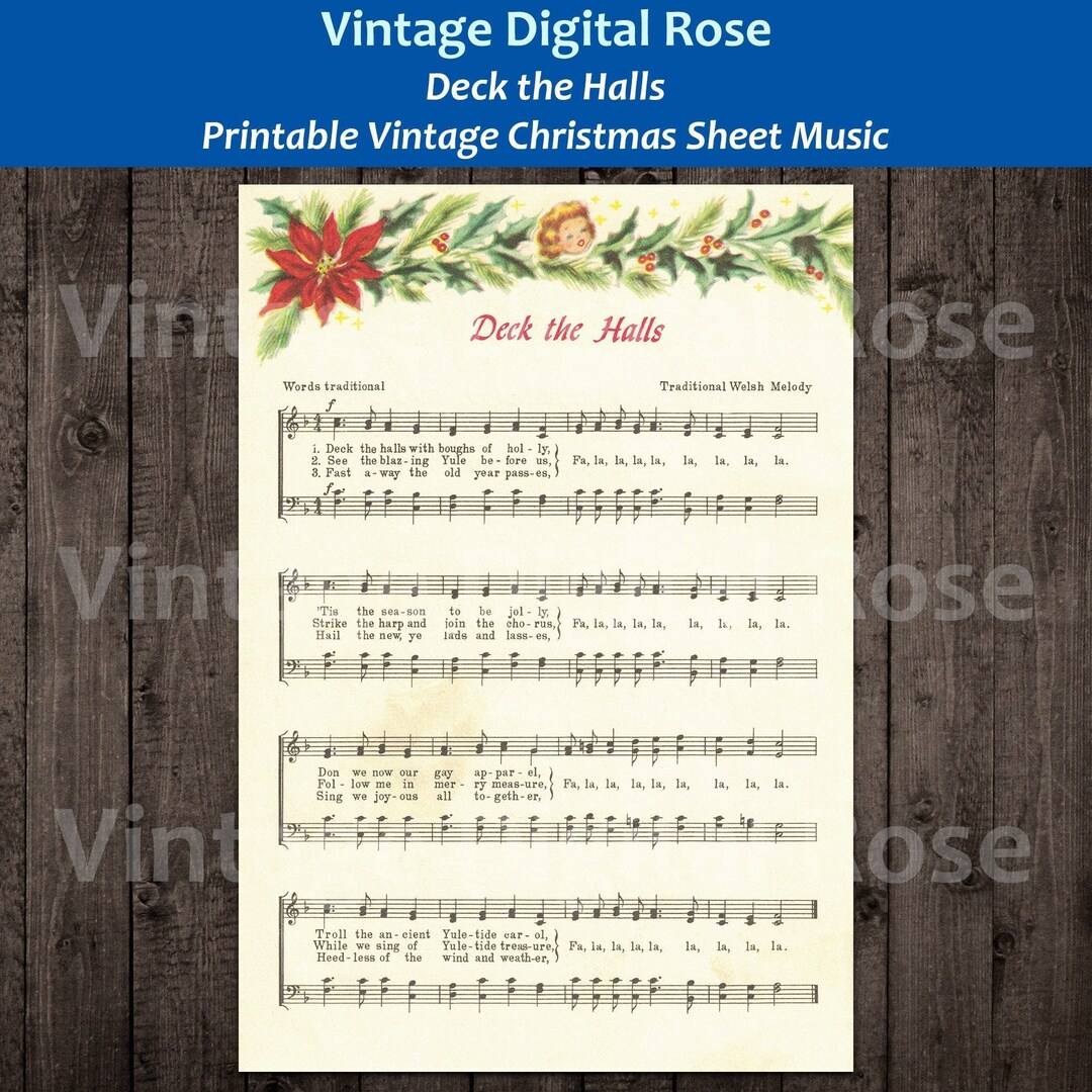 Deck the Halls Hall Printable Vintage Popular Christmas Carol Sheet ...