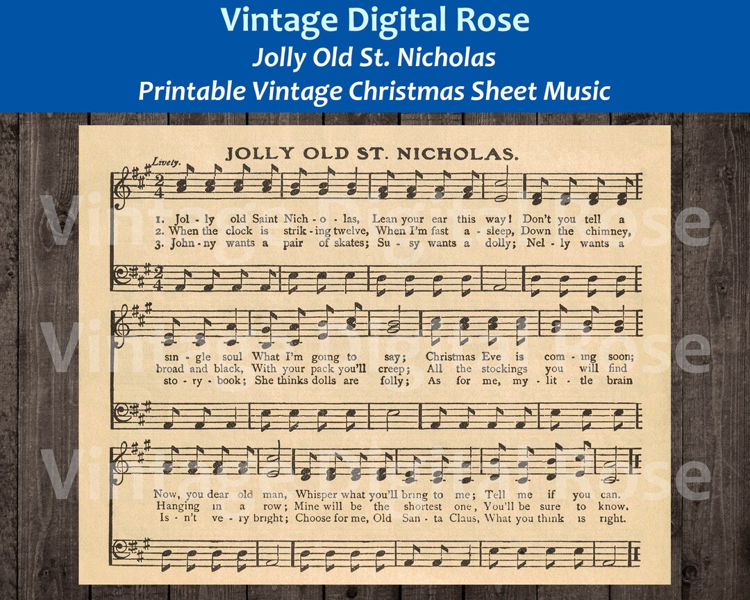 Jolly Old St. Saint Nicholas Printable Vintage Popular Christmas Carol ...