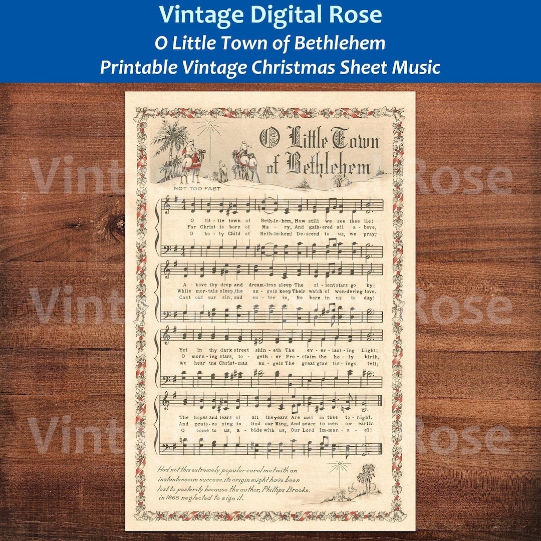 O Little Town of Bethlehem Printable Vintage Christmas Hymn Carol Sheet ...