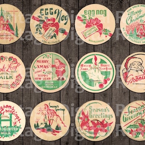Printable Vintage Christmas Milk Caps - Set of 12 Milk Caps - 1" Inch 2 ...