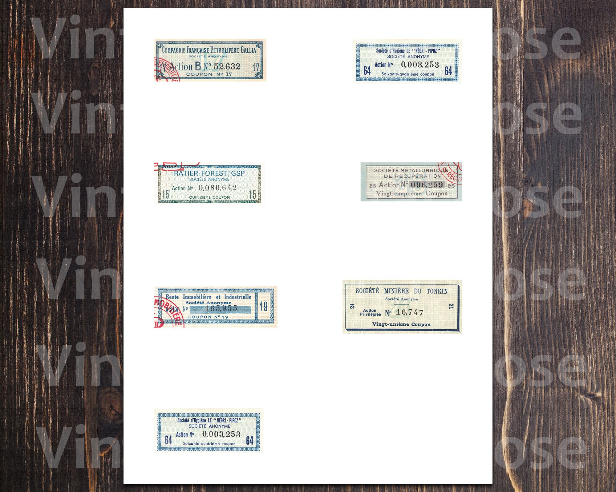 Vintage Printable French Bond Coupons Assorted Blue Neutral Collage ...