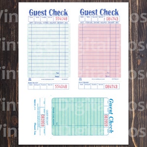 Vintage Printable Guest Checks Blank Unused Receipts Set of 3 Three ...