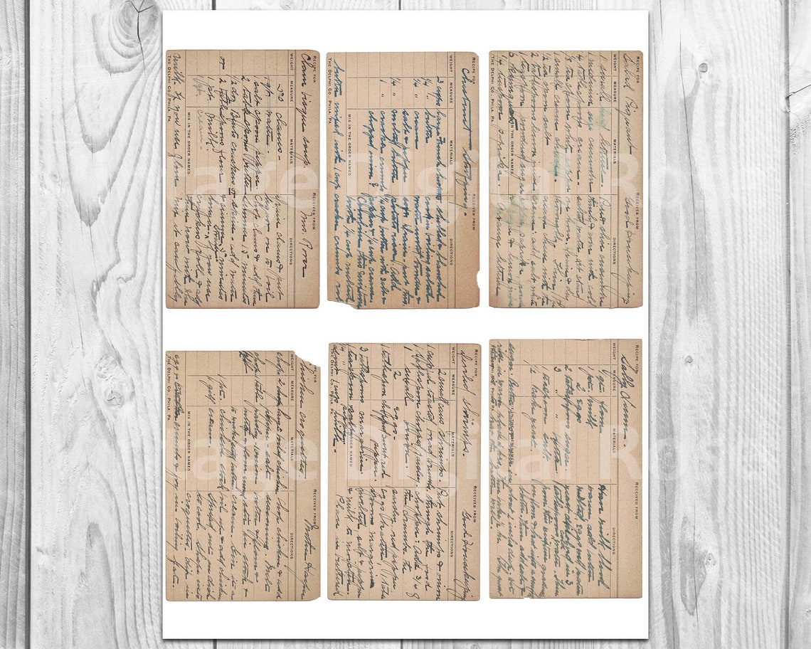 Vintage Printable Handwritten Recipe Cards Digital Collage Sheet PNG ...