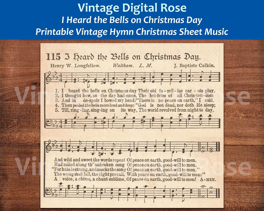 I Heard the Bells on Christmas Day Printable Vintage Christmas Hymn ...