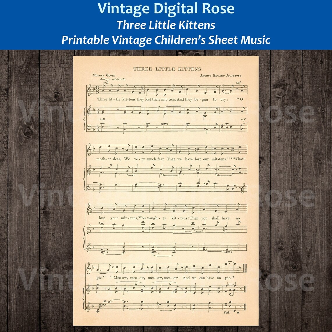Three Little Kittens Printable Vintage Children's Song | Etsy