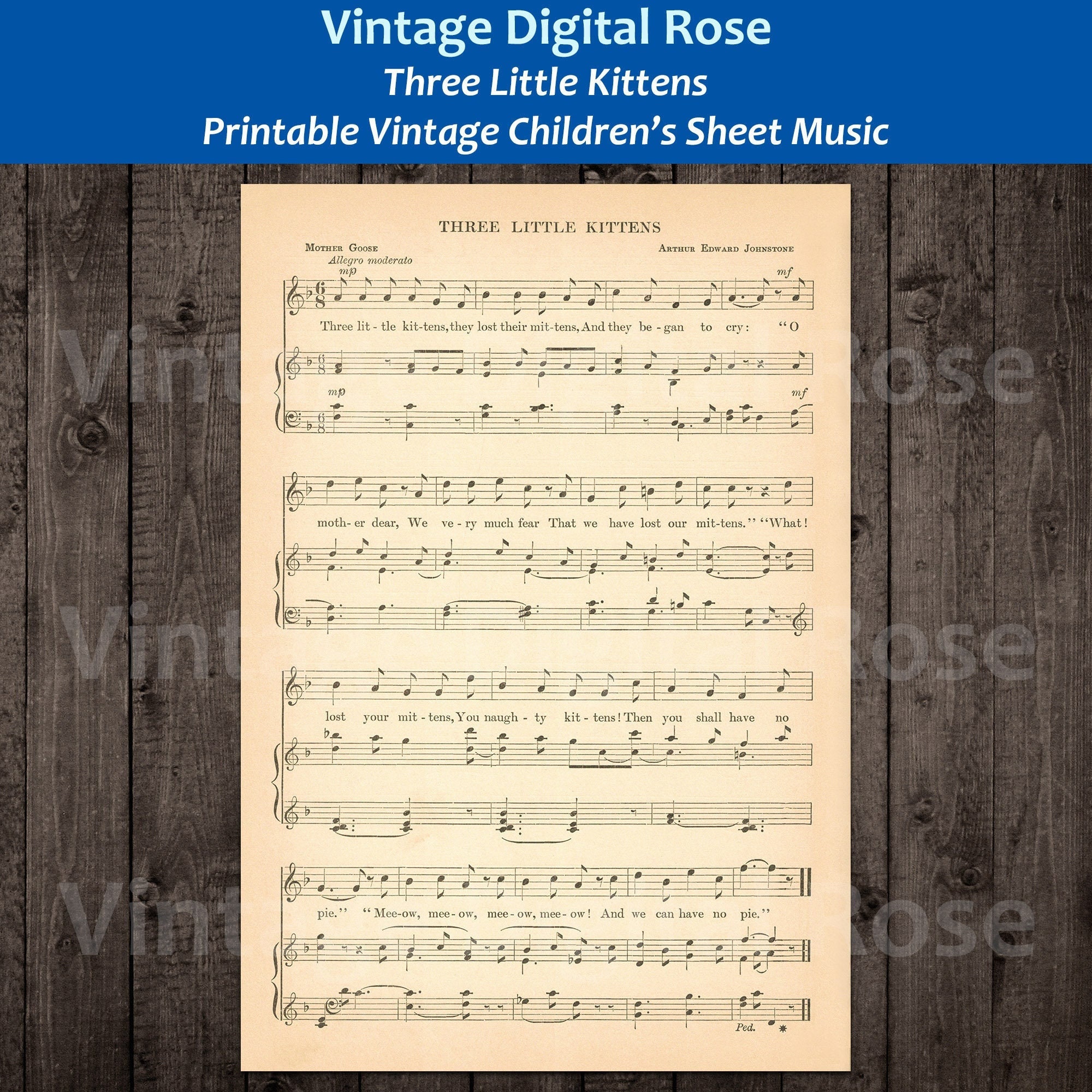 Three Little Kittens Printable Vintage Children's Song Sheet Music - Etsy