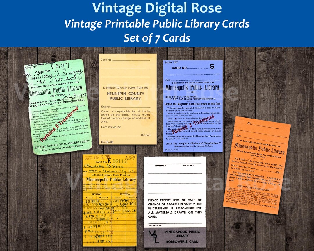 Vintage Printable Public Library Cards Minneapolis Hennepin County ...
