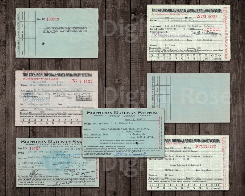 Vintage Printable Vintage Train Passes Railroad Tickets - Etsy
