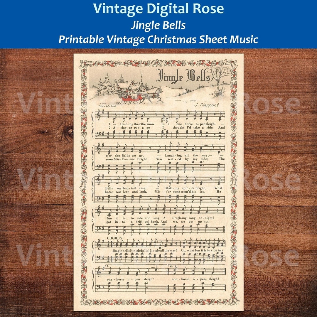 Jingle Bells Printable Vintage Popular Christmas Carol Sheet Music ...