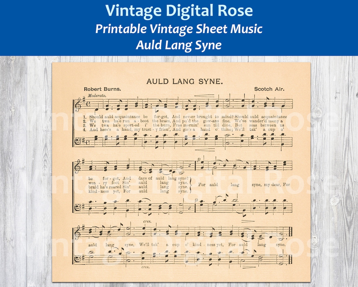 Auld Lang Syne Printable Vintage Popular Christmas Carol Sheet - Etsy