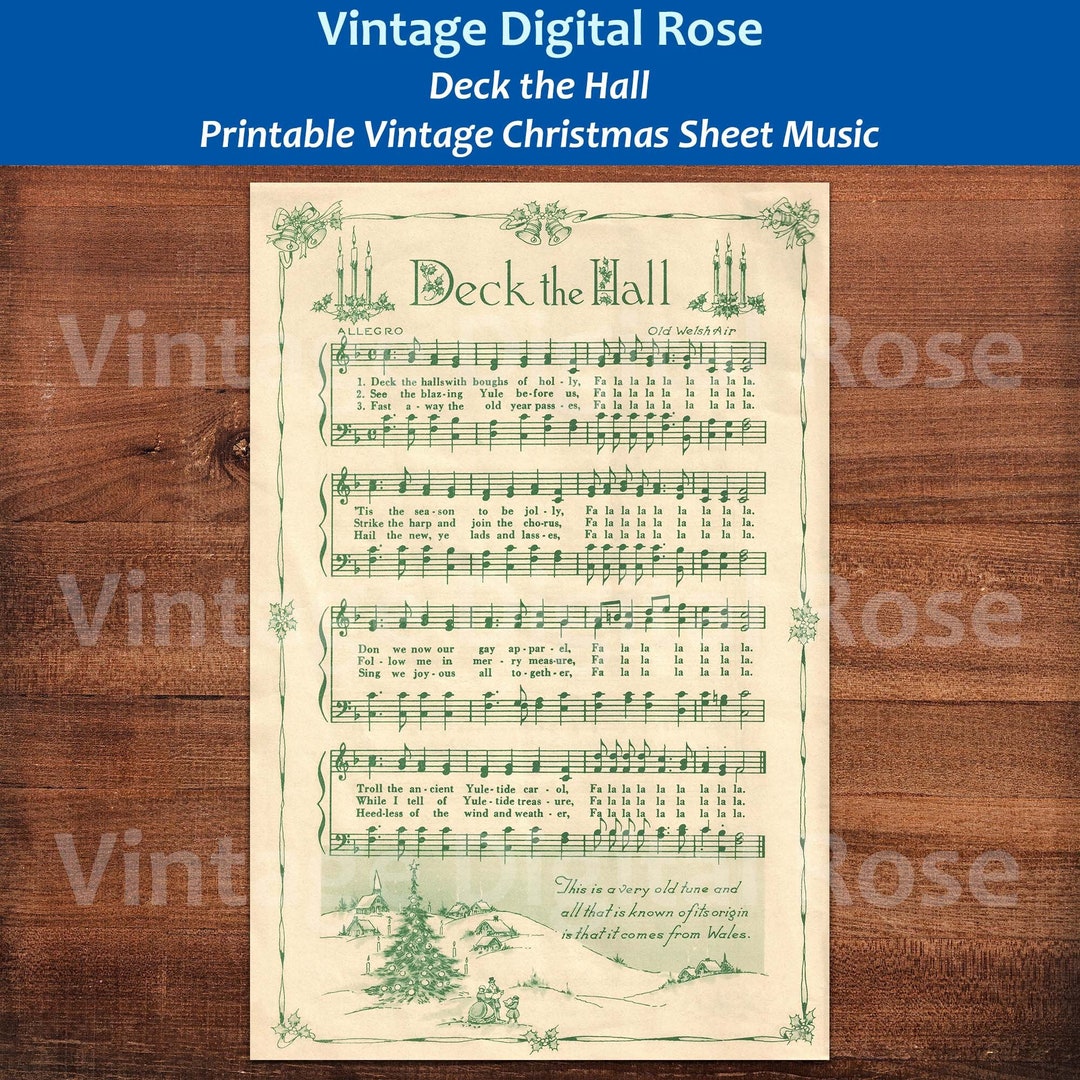 Deck the Hall Halls Printable Vintage Christmas Hymn Carol Sheet Music ...