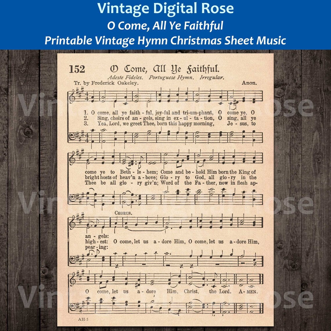 O Come, All Ye Faithful Printable Vintage Christmas Hymn Carol Sheet ...