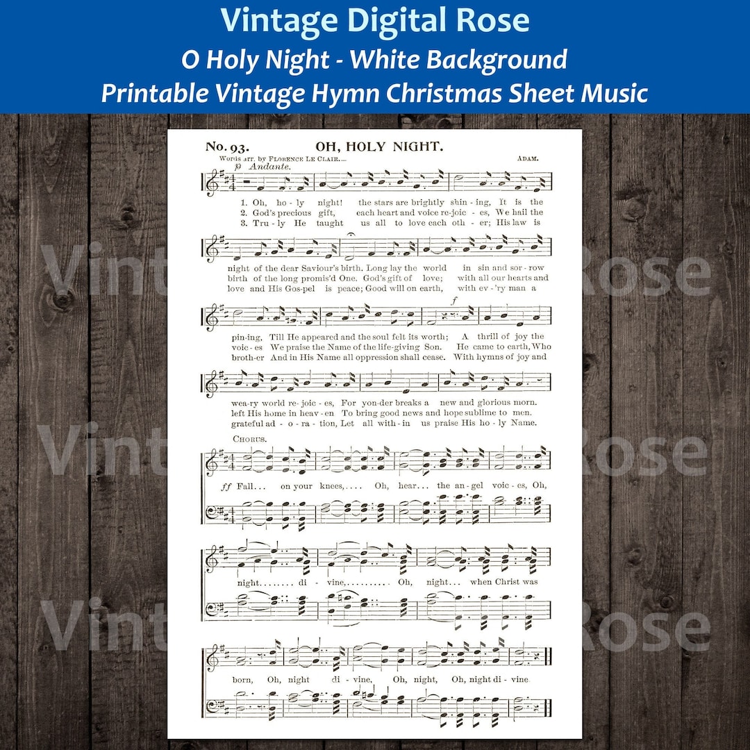 O Holy Night Printable Vintage Christmas Hymn Sheet Music White ...