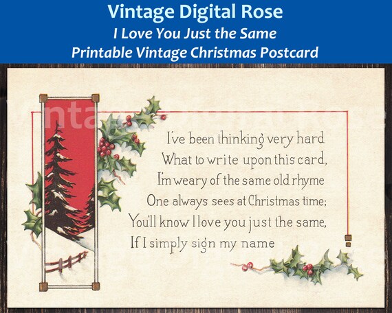 Vintage Printable Digital Christmas Postcard Christmas Poem - Etsy