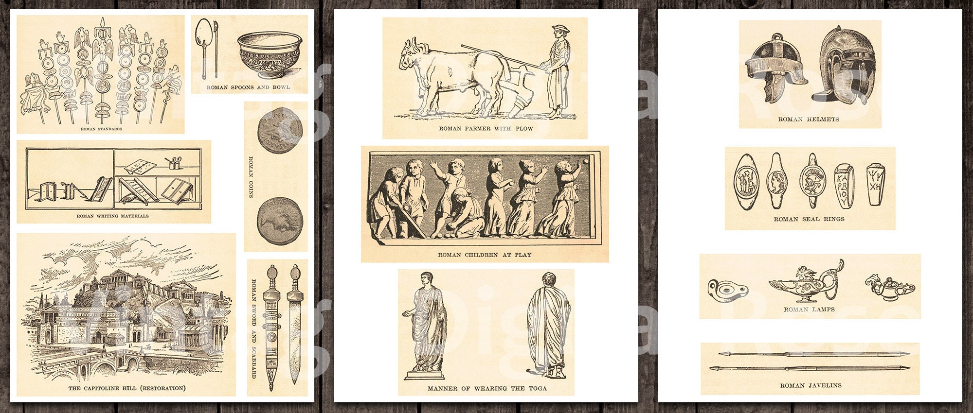 Vintage Latin Textbook Roman Life Black and White Illustrations ...