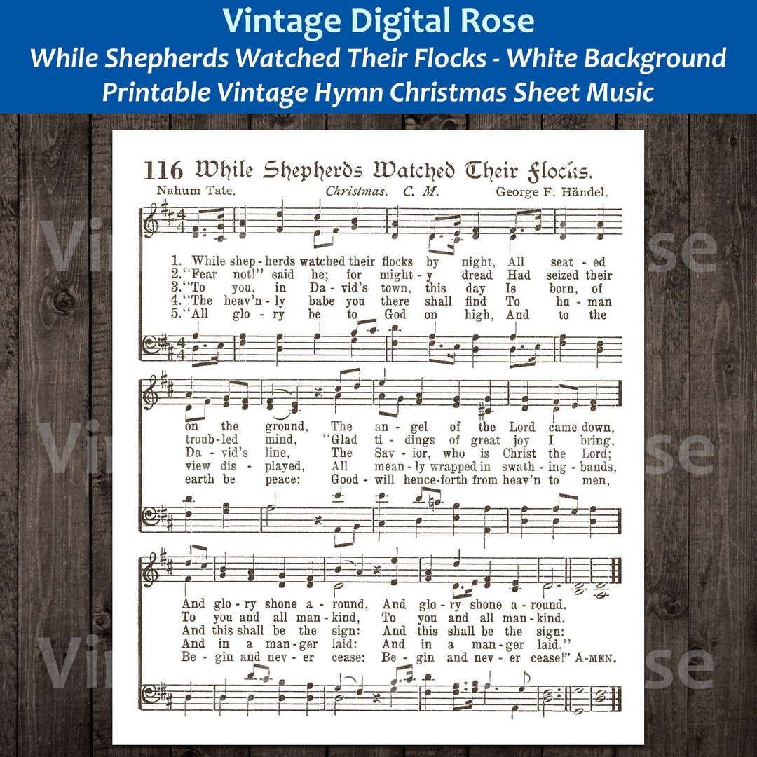 While Shepherds Watched Their Flocks White Background Printable Vintage ...