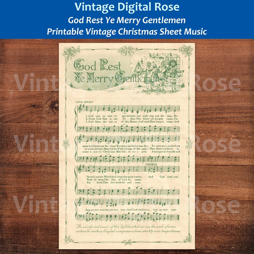 God Rest Ye You Merry Gentlemen Printable Vintage Christmas Hymn Carol ...