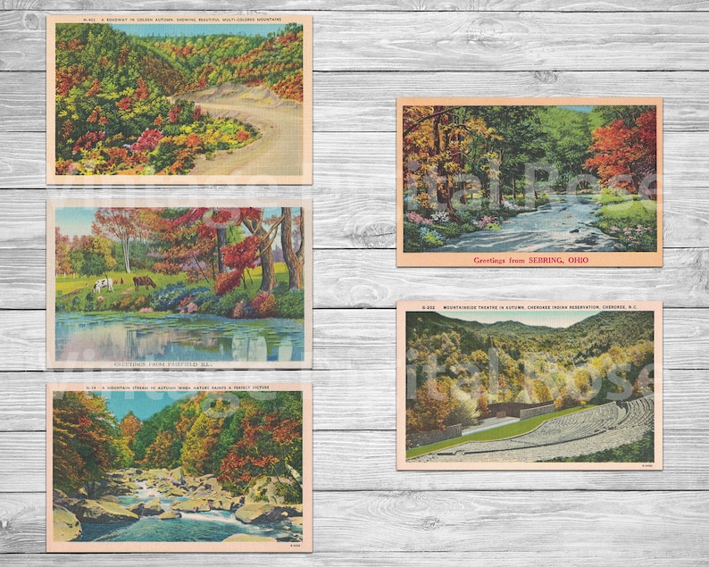 Fall Autumn Vintage Printable Postcards Set of 8 Cards - Etsy