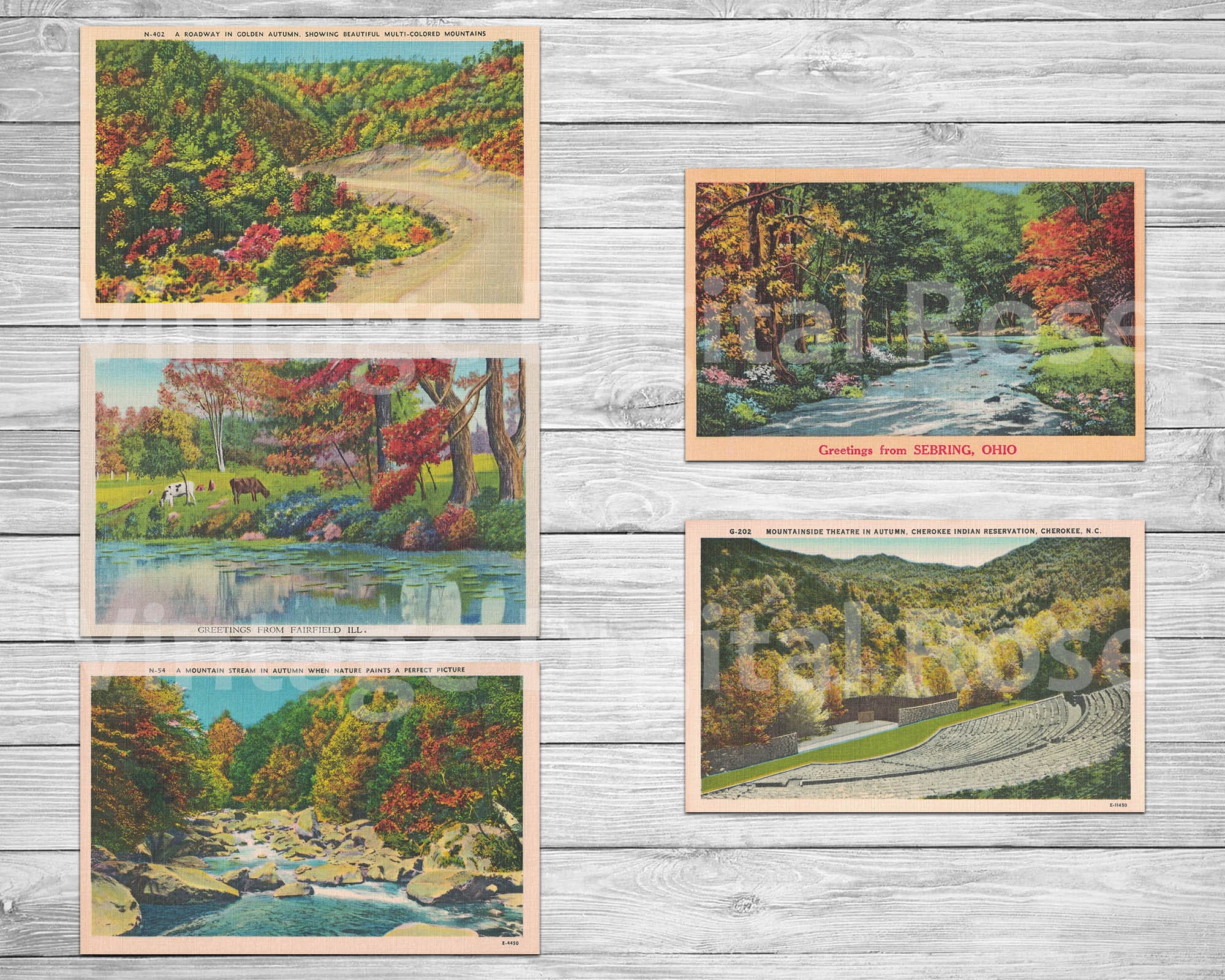 Fall Autumn Vintage Printable Postcards Set of 8 Cards - Etsy UK