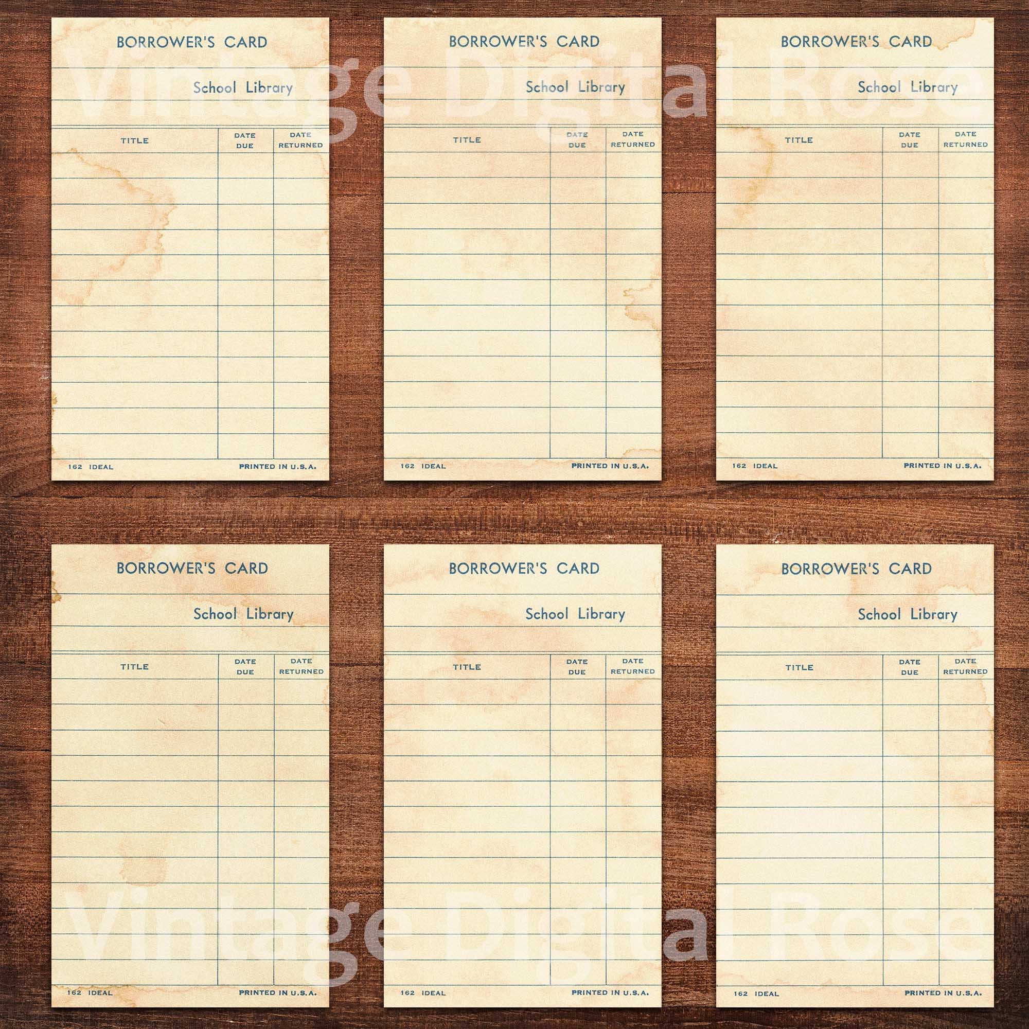 Vintage Printable Beige School Library Cards With Blue Lines - Etsy