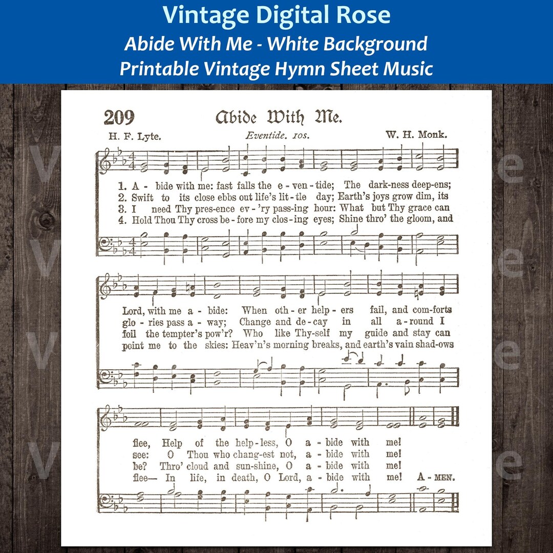 Abide With Me White Background Printable Vintage Hymn Sheet Music - Etsy