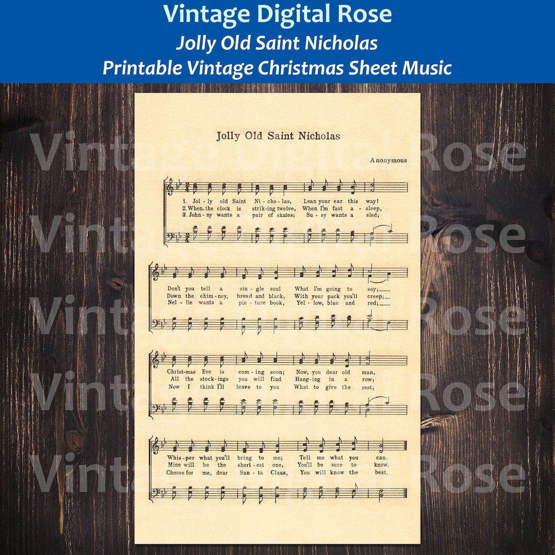 Jolly Old St Saint Nicholas Printable Vintage Popular Christmas Carol ...