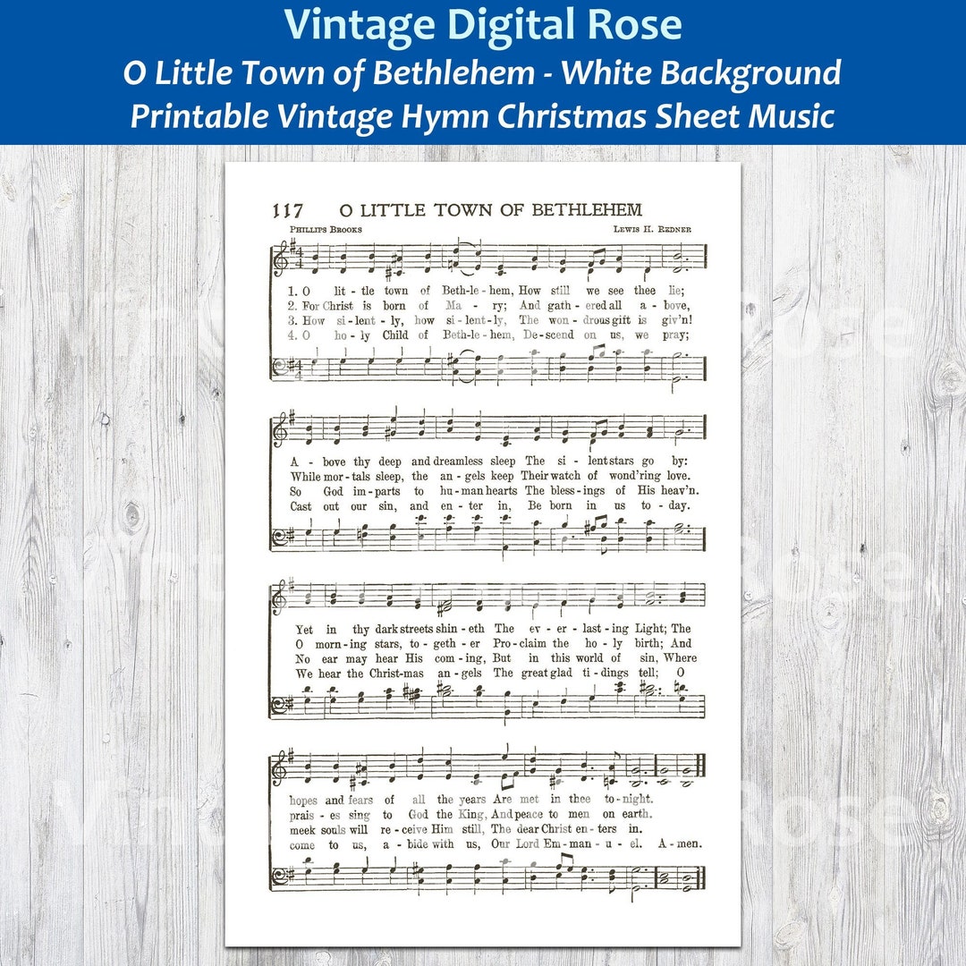 O Little Town of Bethlehem Printable Vintage Christmas Hymn Sheet Music ...