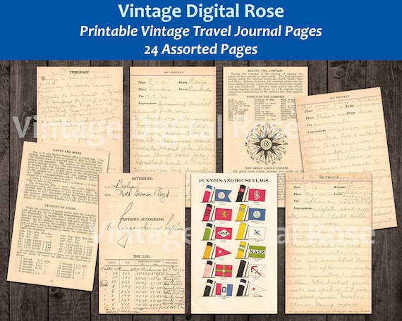 24 Vintage Travel Log Journal Book Pages Ephemera Journaling - Etsy