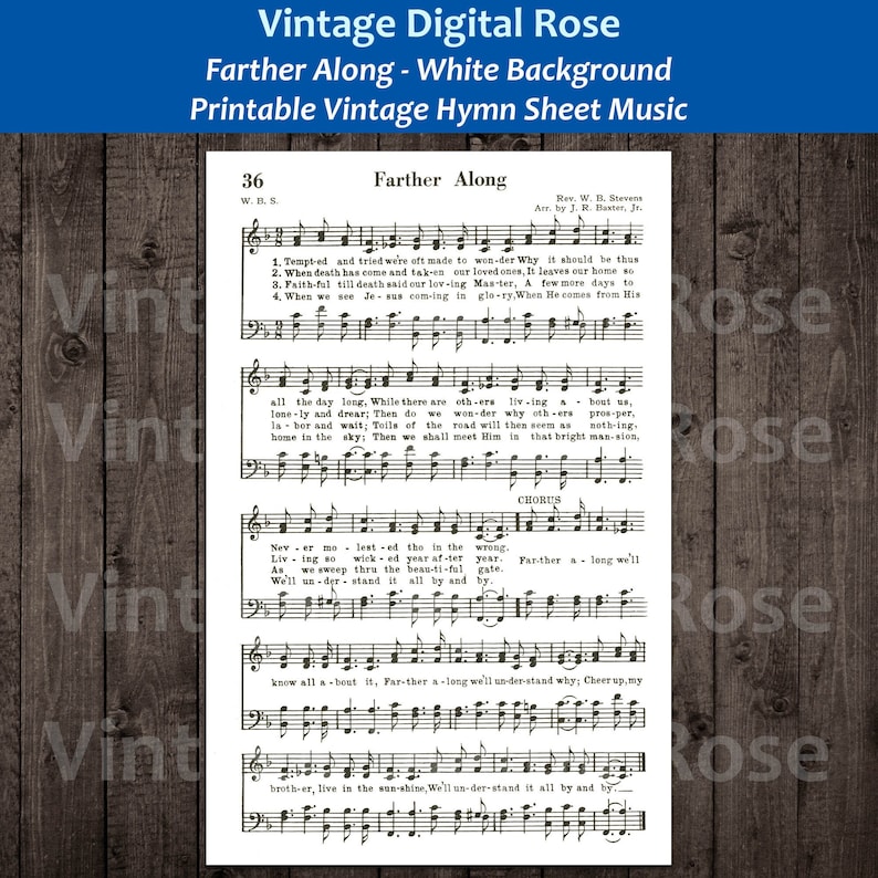 Farther Along White Background Printable Vintage Hymn Sheet Music - Etsy