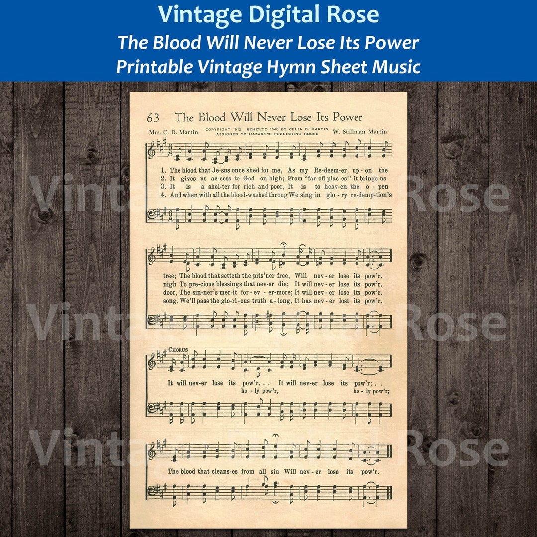 The Blood Will Never Lose Its Power C. D. Martin Printable Vintage Hymn ...