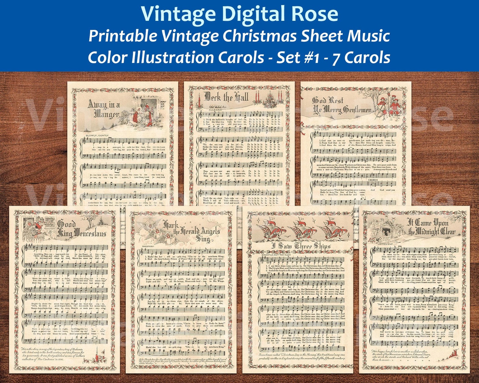 Printable Vintage Christmas Carols Color Illustrations Best - Etsy
