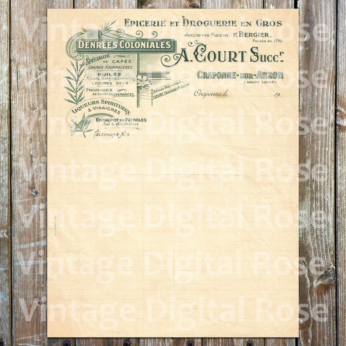 Vintage French Invoice Blank Early 1900s Denrees Coloniales Printable ...